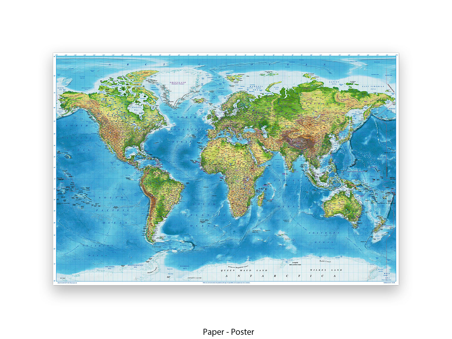 World Physical / Terrain Map Poster – www.onawallnearyou.com