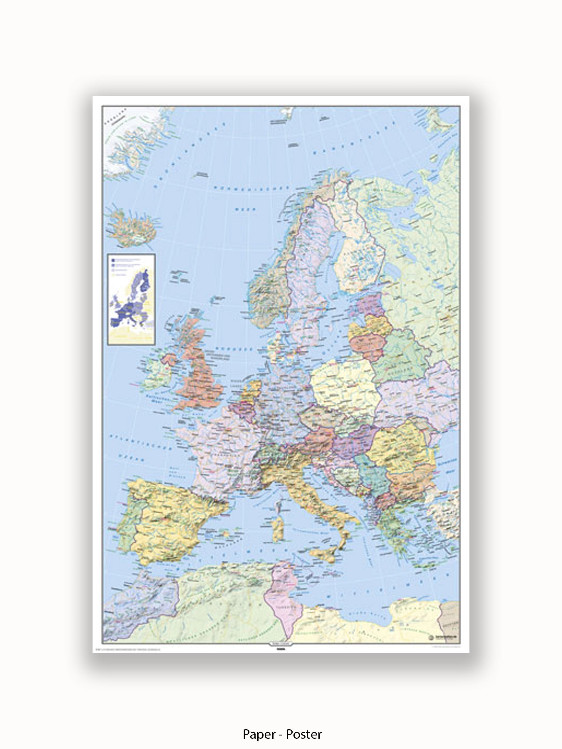 Europe Map German Language Poster – www.onawallnearyou.com